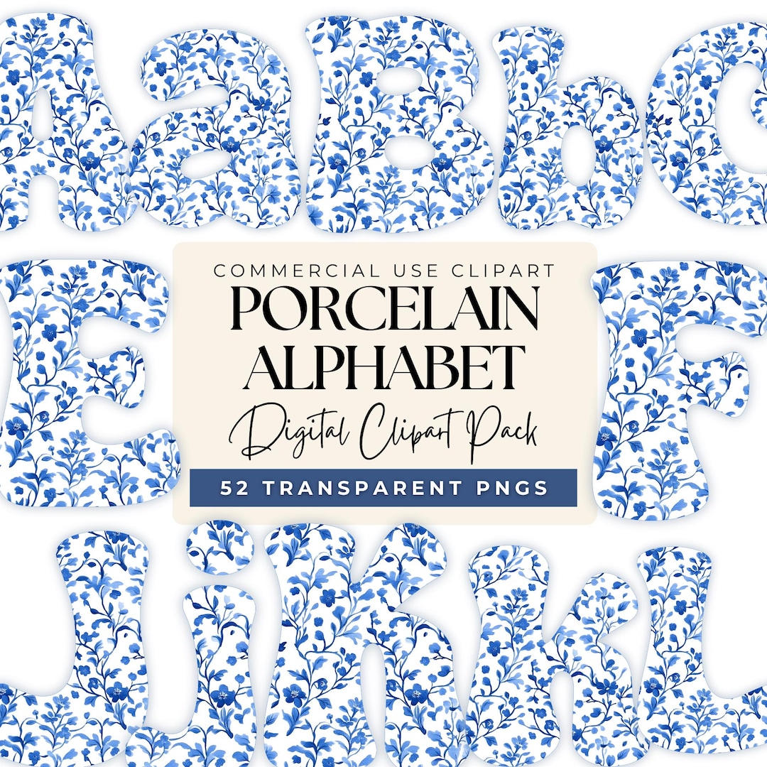 Clipart Alphabet Chinoiserie Flower, Chinoiserie Floral Alphabet PNG ...