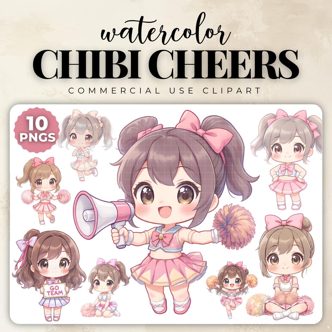 Chibi Cheerleader Clipart: Kawaii Cheer Poses, PNG (digital Download ...