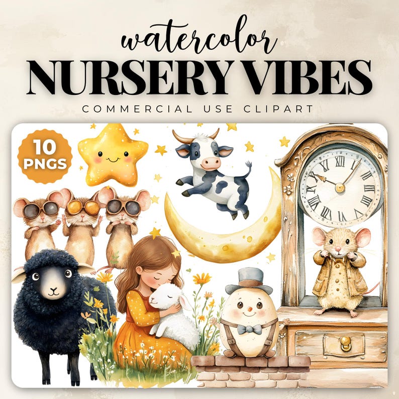 Watercolor Nursery Rhyme Clipart: Storybook PNG Images (digital ...