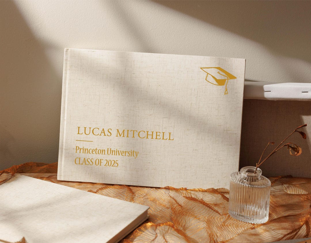2025 Linen Graduation Guest Book, Custom Grad Party Book, Congrats Grad ...