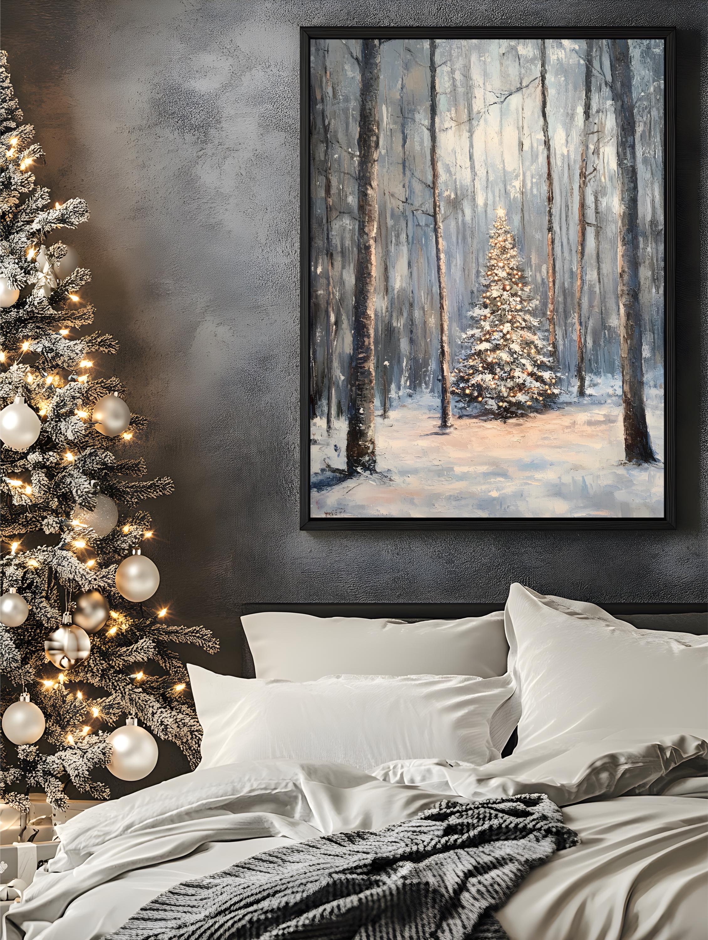 Christmas Tree in Snowy Forest Art Winter Wonderland Wall Art Holiday ...