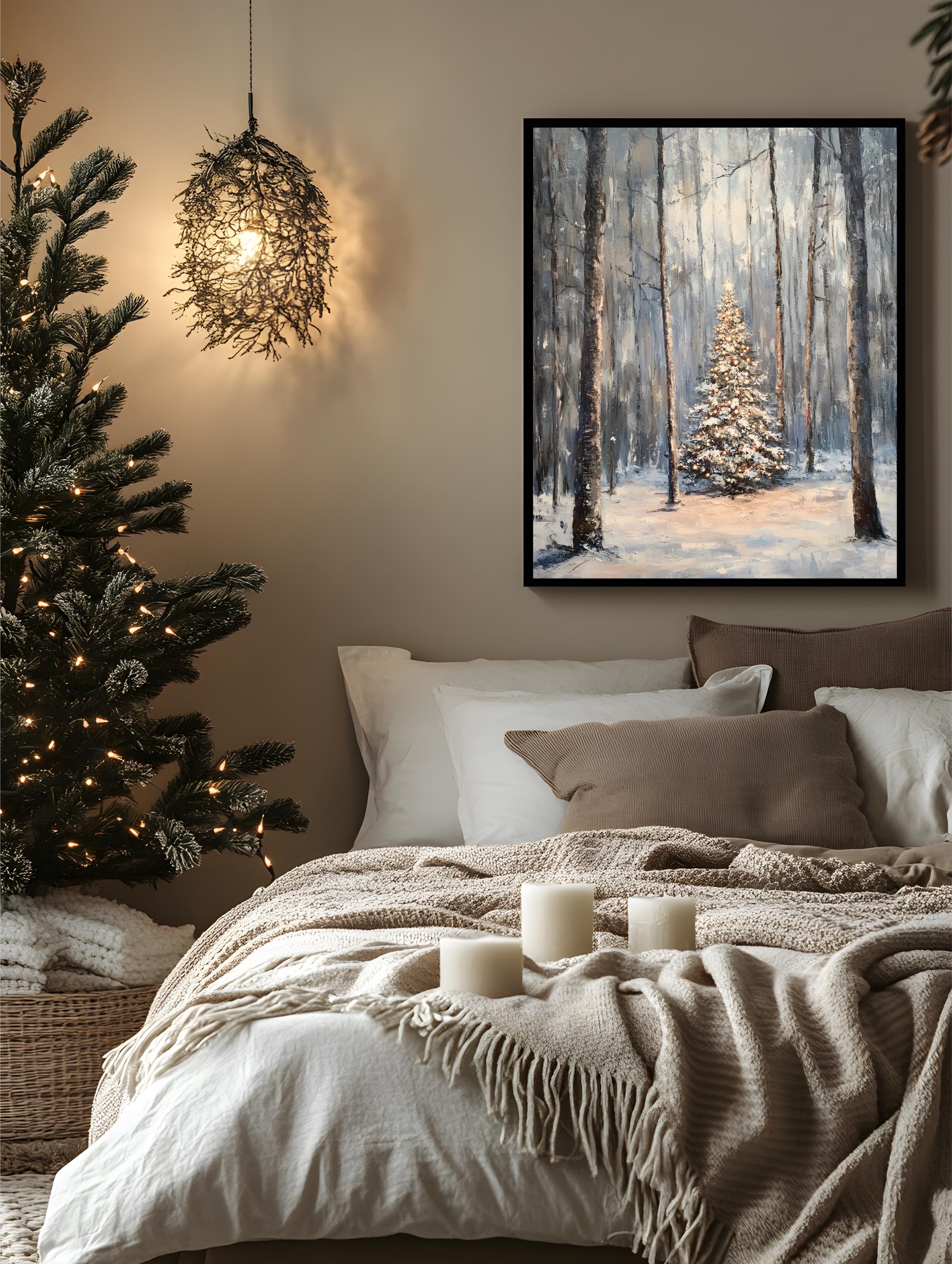 Christmas Tree in Snowy Forest Art Winter Wonderland Wall Art Holiday ...