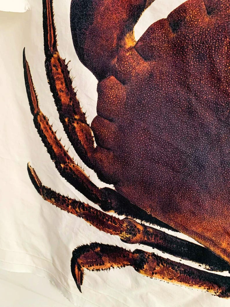 IKEA LISEL Crab Fabric Giant Crab Panel White Orange Brown Nautical ...