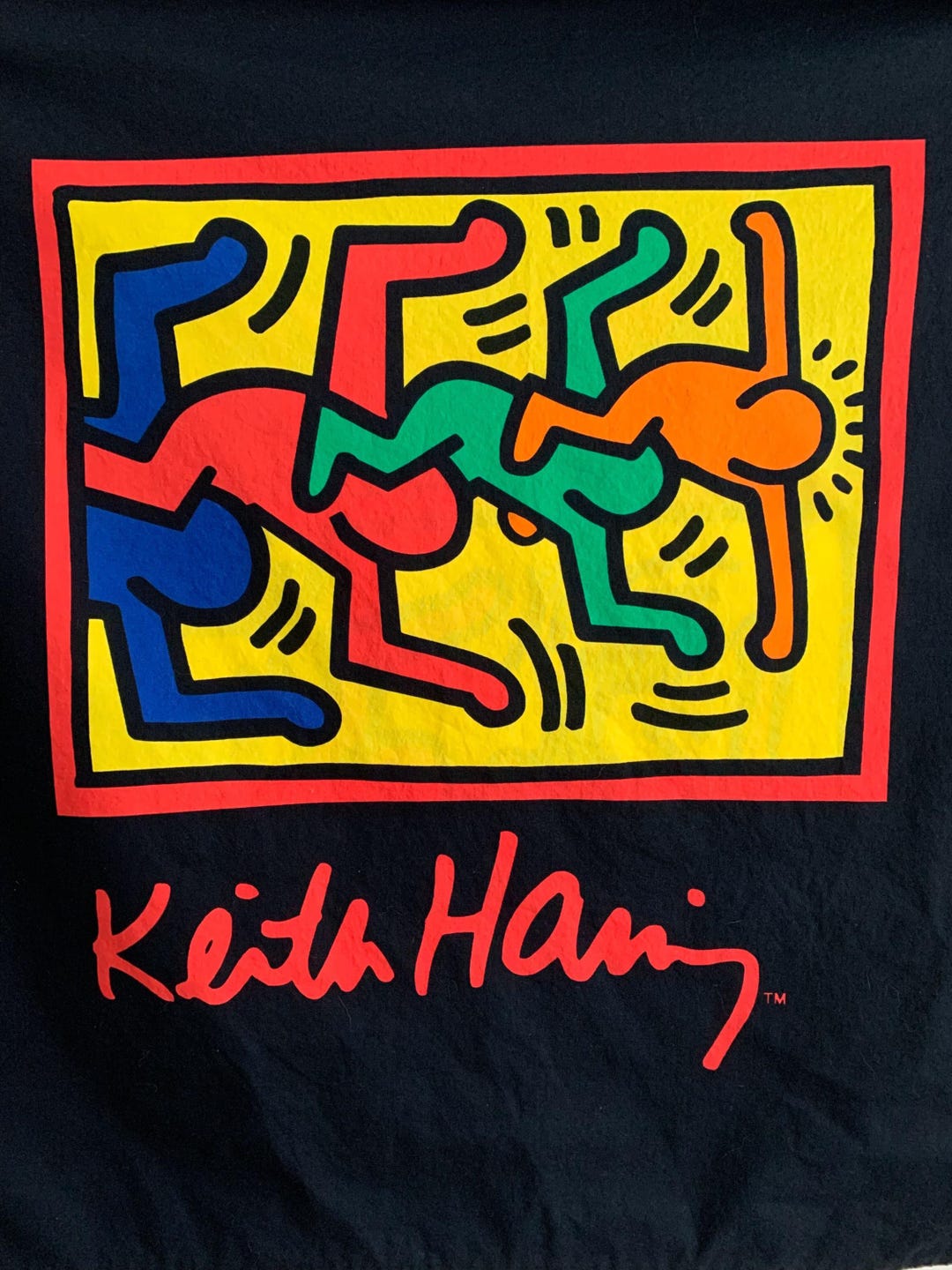 Vintage 90s Keith Haring Large Black Pillow Case With Buttons 33" W X ...