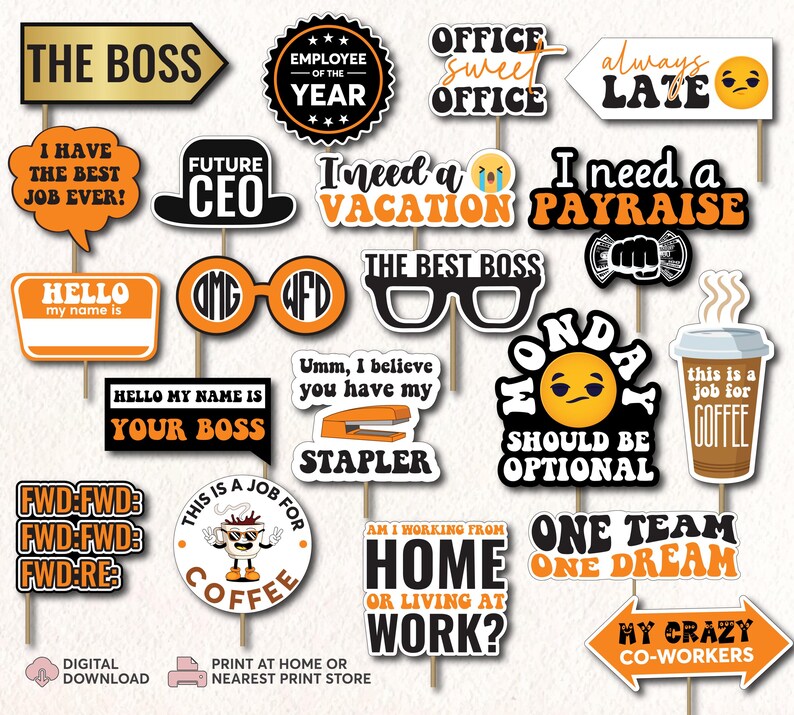 20 Office Party Photo Booth Props Funny Adult Work Party Props ...