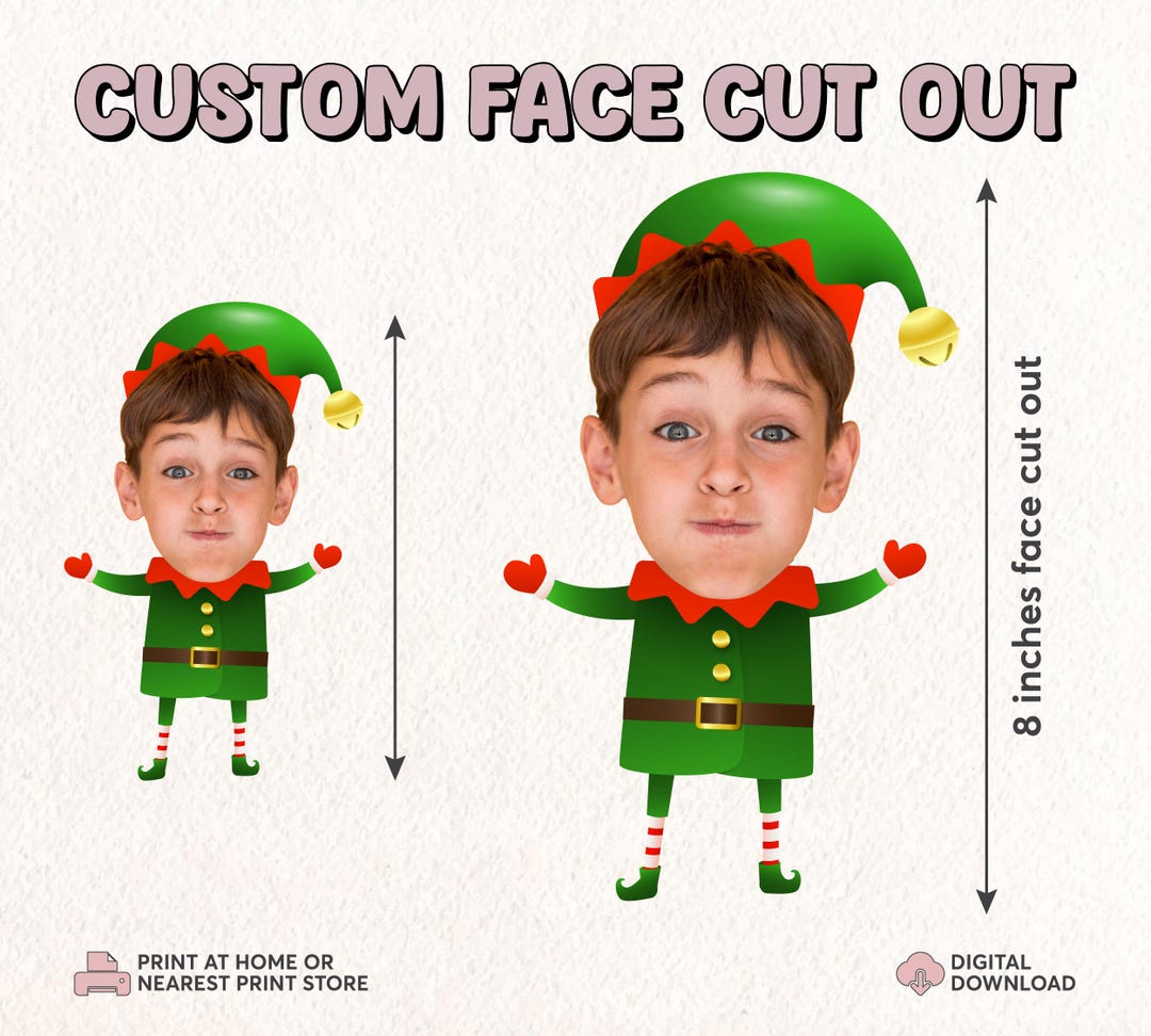 Christmas Photo Face Cut Out Elf Face Cut Out Christmas Faces Custom ...