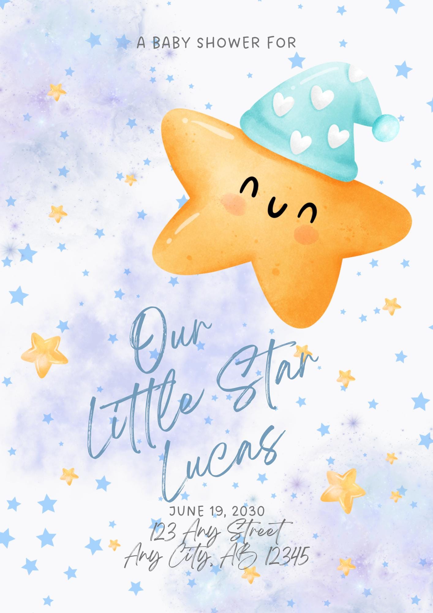 Editable Shooting Star Baby Shower Invitation, Printable, Digital ...