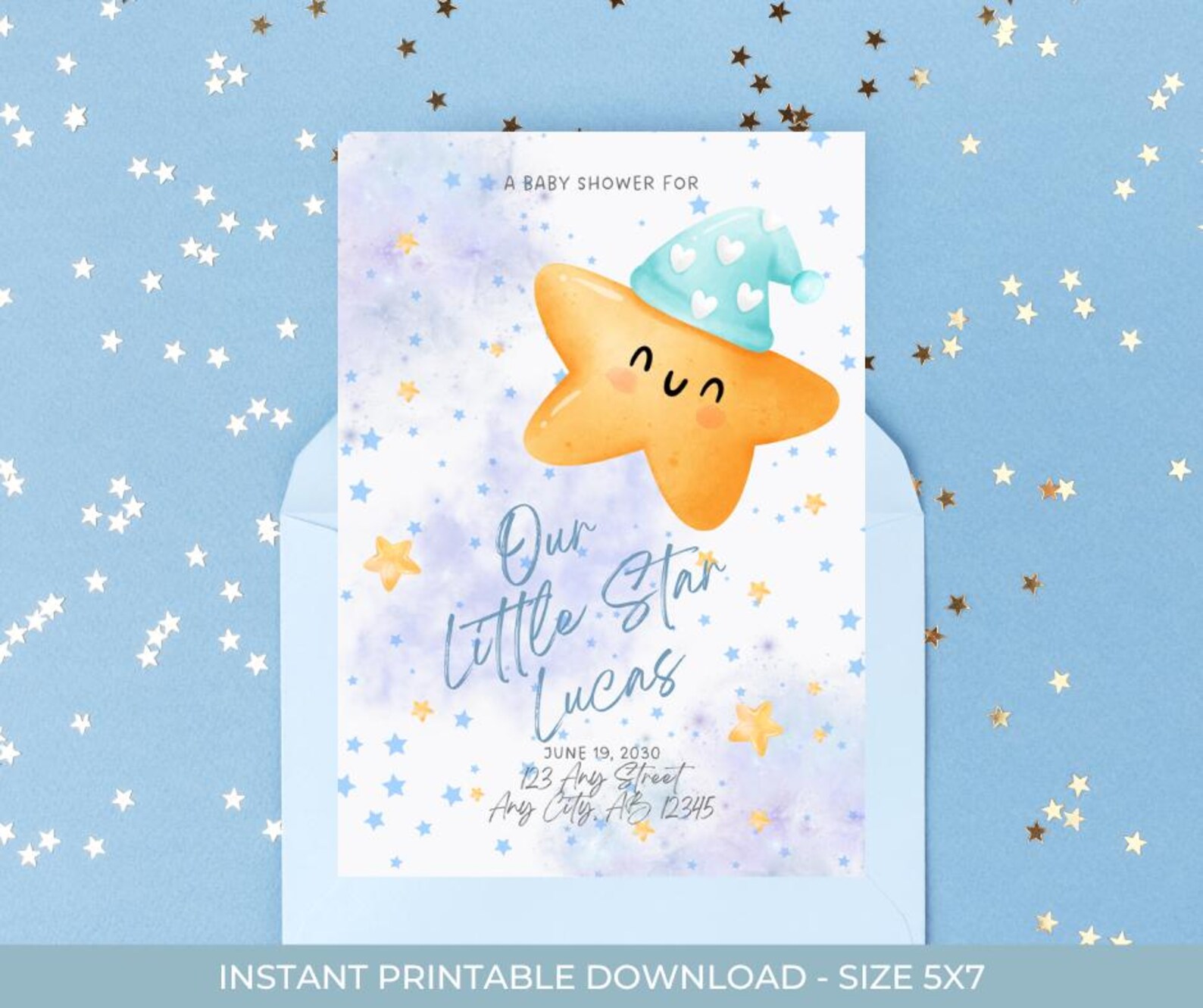 Editable Shooting Star Baby Shower Invitation, Printable, Digital ...