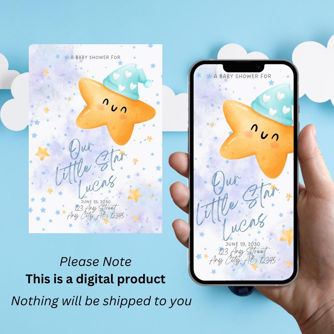 Editable Shooting Star Baby Shower Invitation, Printable, Digital ...