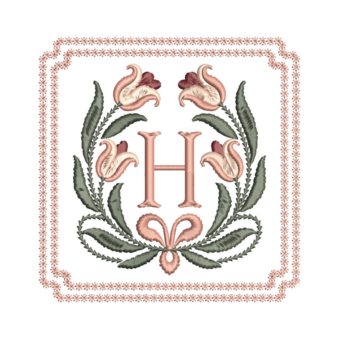 Tulip Crest Monogram Embroidery Design | Floral Frame Alphabet Machine ...