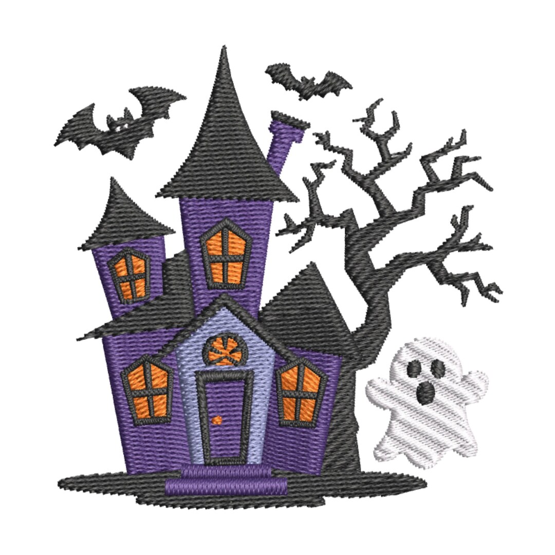 Haunted House Halloween Embroidery Monogram File, 5 Sizes, Digital ...