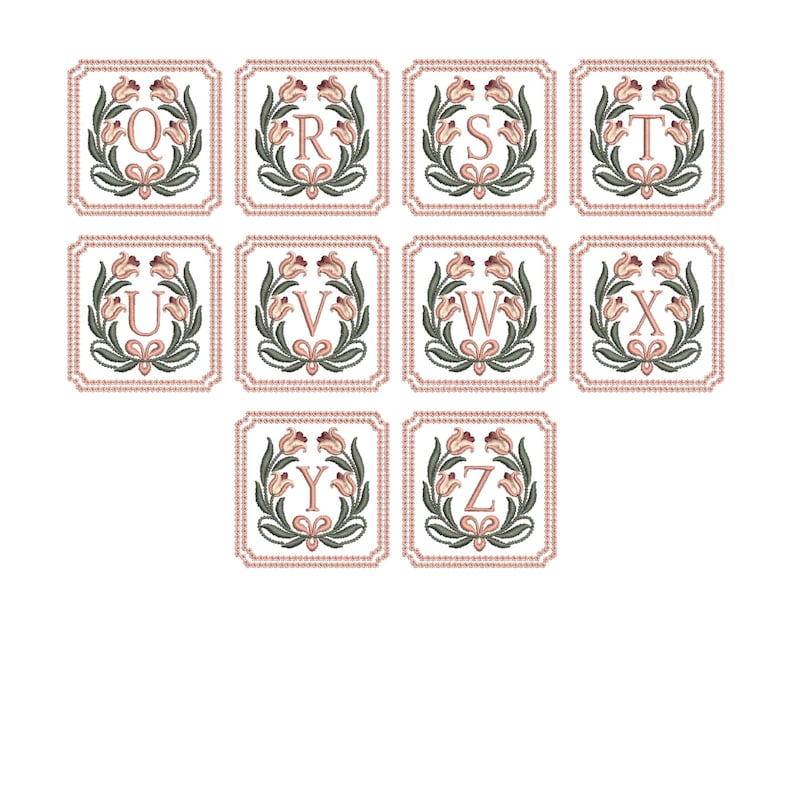 Tulip Crest Monogram Embroidery Design | Floral Frame Alphabet Machine ...