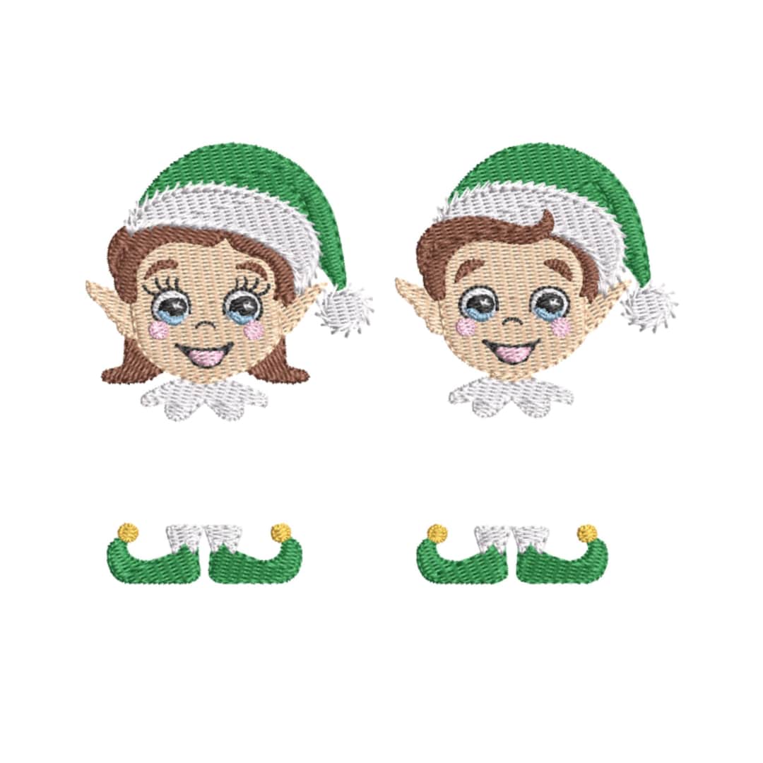 Split Elf Christmas Embroidery Monogram File, Boy & Girl Elves, 5 Sizes ...
