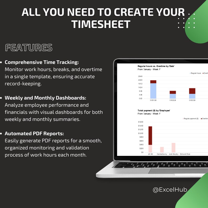 Timesheet Template Excel Template Google Sheets, Manage Work Hours ...