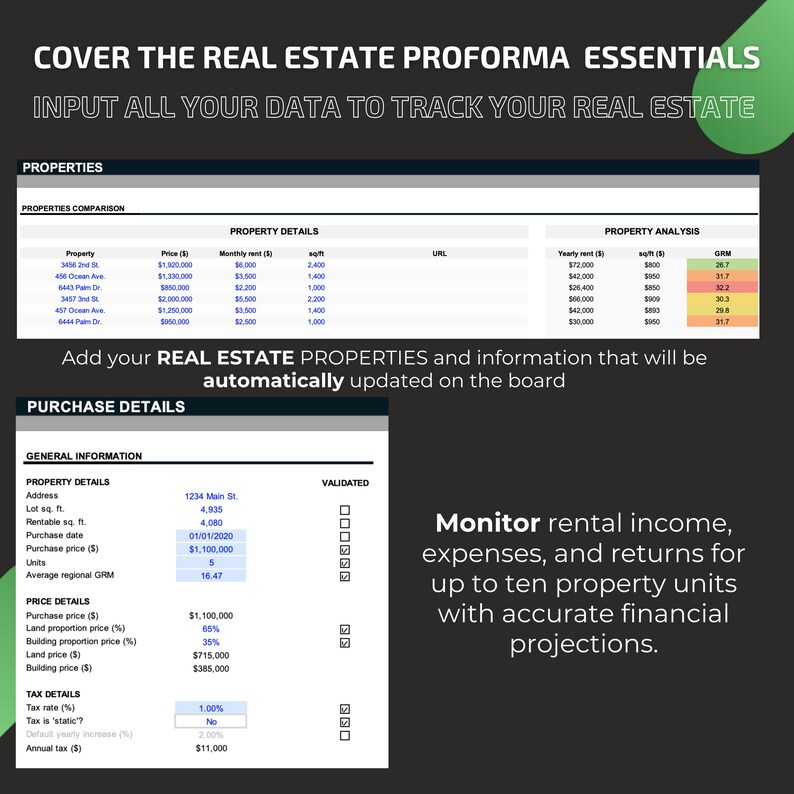Real Estate Pro Forma Excel Template Sheets, Track Returns on ...