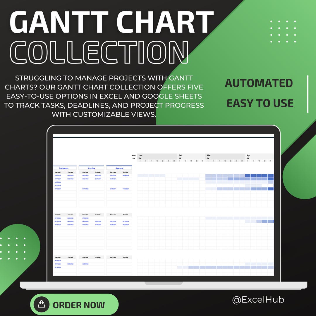 GANTT CHART Excel Template Google Sheets Time Tracker Template Automate ...