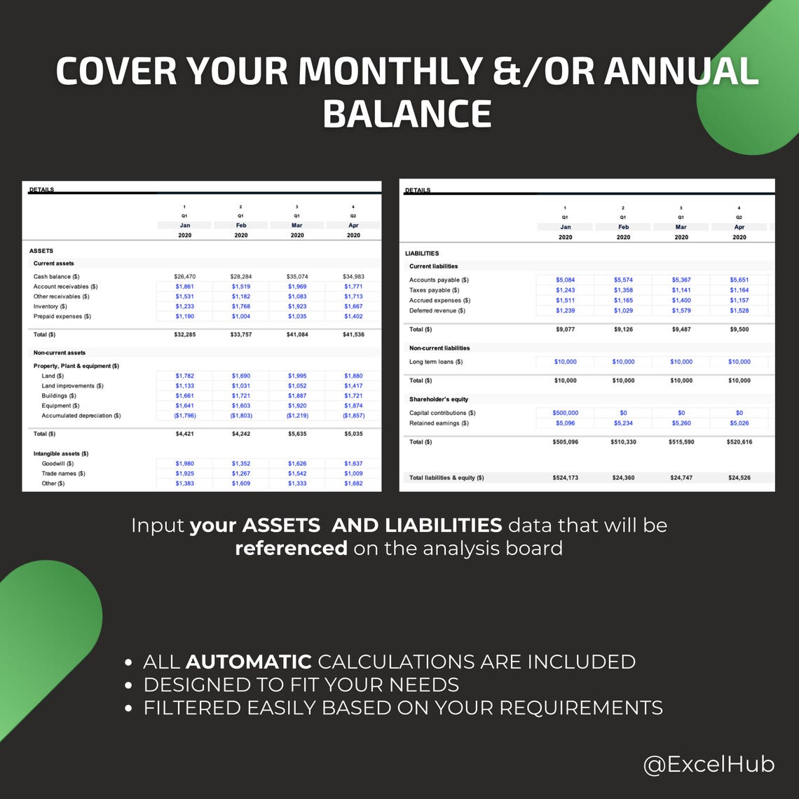 FINANCIAL STATEMENT Excel Template Google Sheets Financial Tracker ...