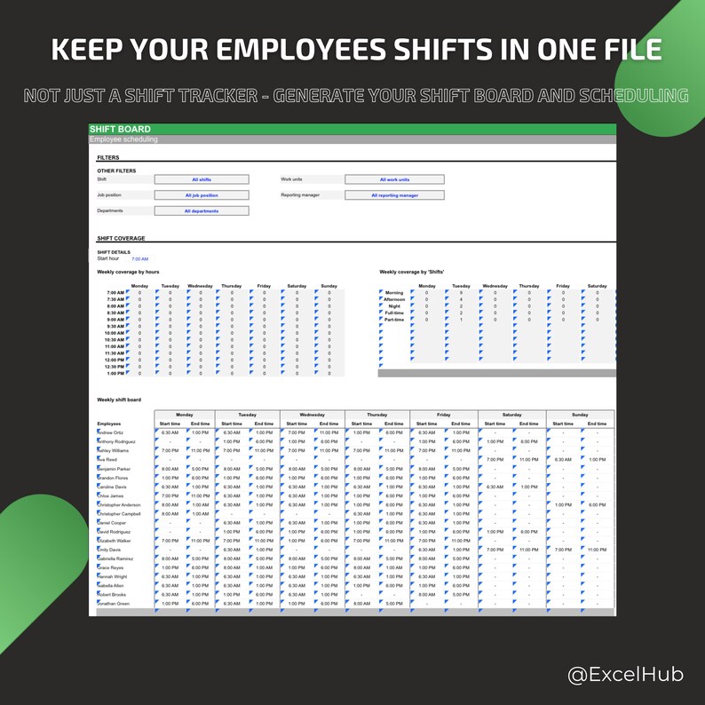 Employee Schedules Planner Excel Template Google Sheets Track Employee ...