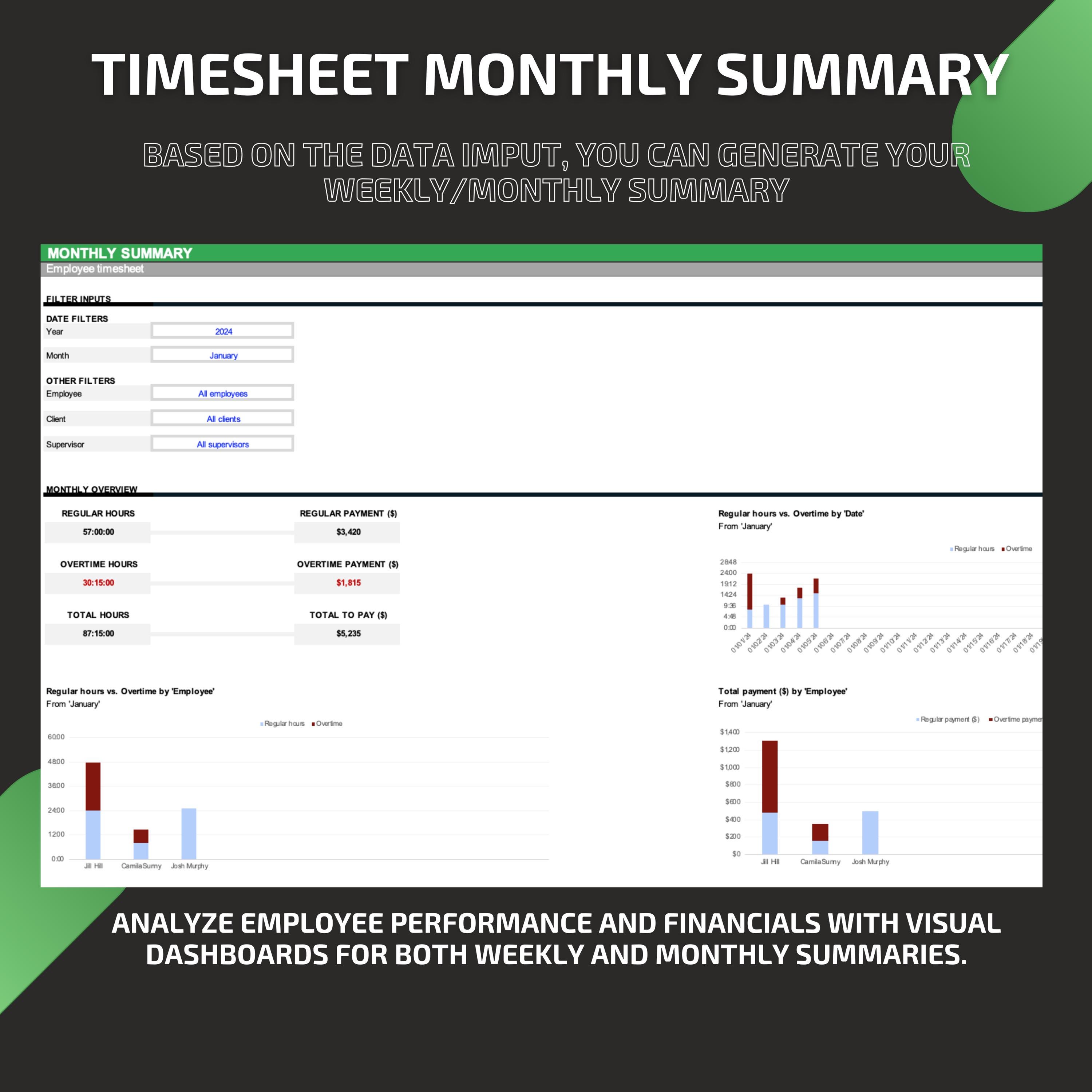 Timesheet Template Excel Template Google Sheets, Manage Work Hours ...