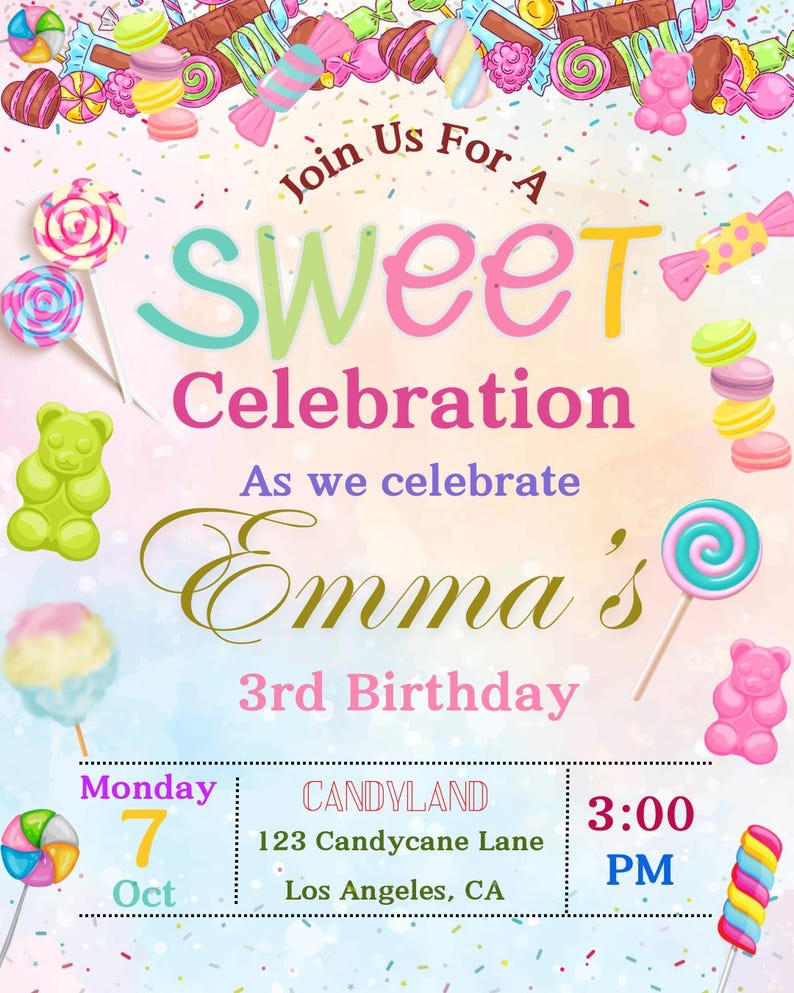 Candy Invitation Birthday Party Invitation, Candyland, Sweet Invitation ...
