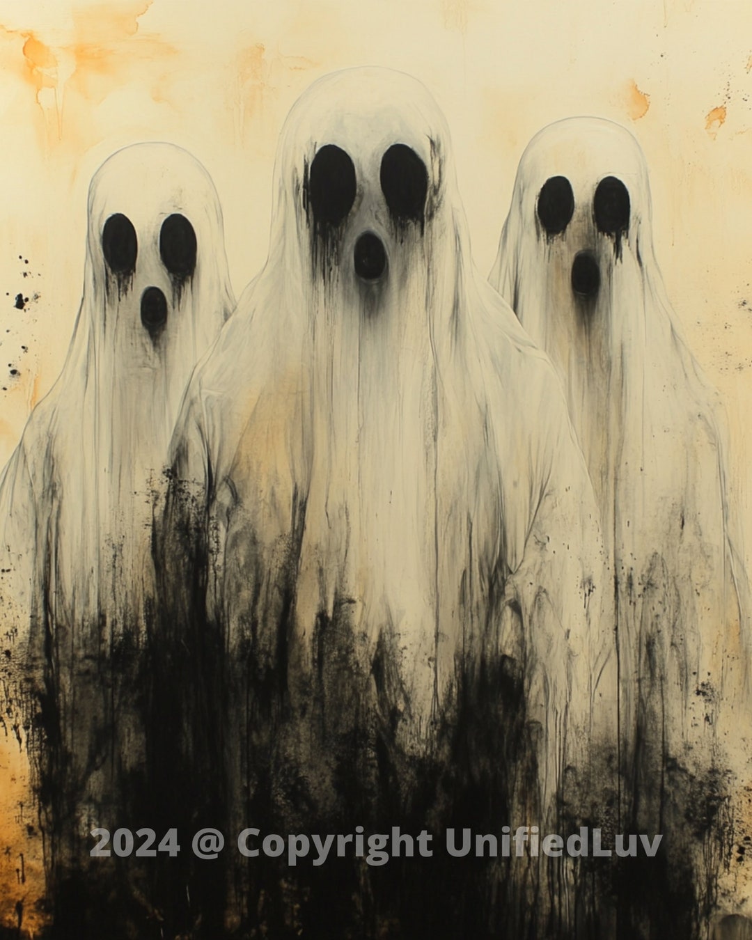 Dark Eerie Halloween Ghosts Spooky Ghost Trio Wall Art Haunting ...