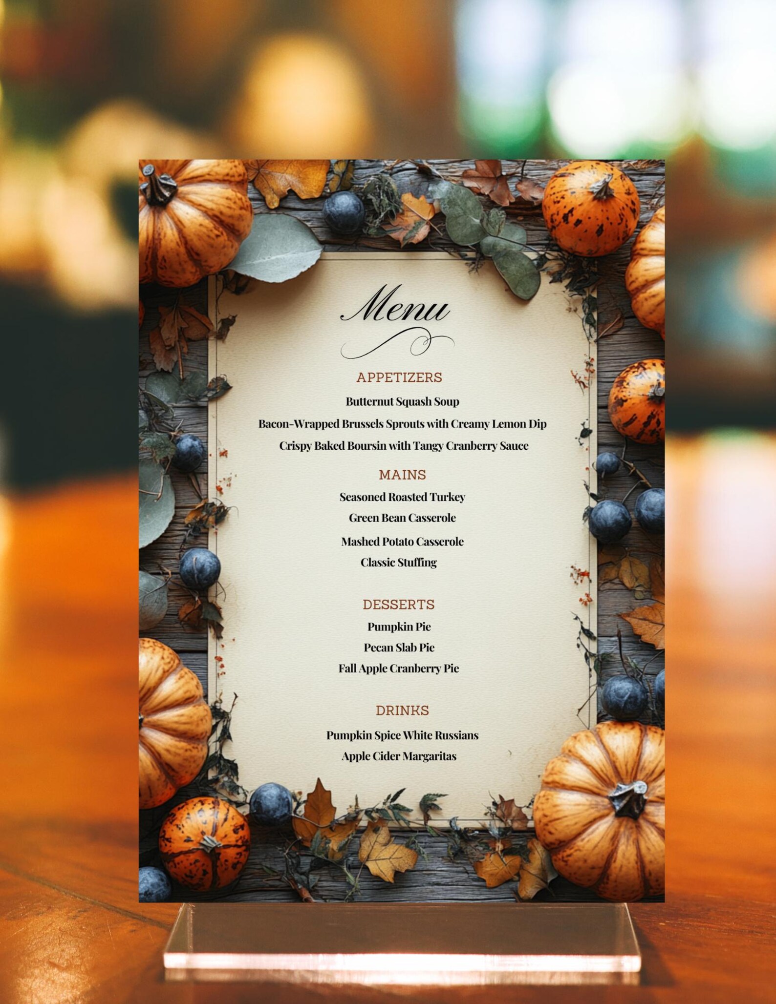 Editable Fall Menu Template 8.5x11 | Customizable Thanksgiving Dinner ...