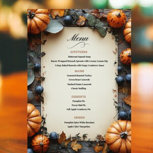 Editable Fall Menu Template 8.5x11 | Customizable Thanksgiving Dinner ...