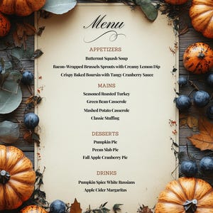 Editable Fall Menu Template 8.5x11 | Customizable Thanksgiving Dinner ...