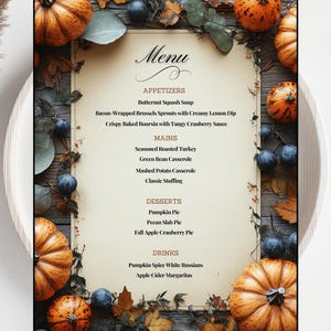 Editable Fall Menu Template 8.5x11 | Customizable Thanksgiving Dinner ...
