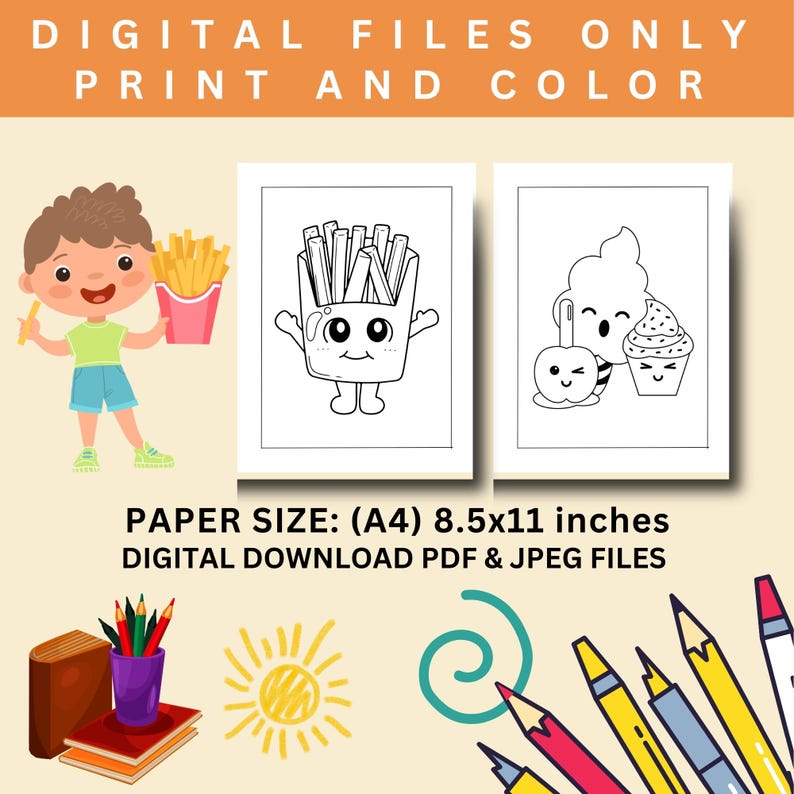 101 Cute Food and Drinks Printable Coloring Sheets for Kids and Adults ...