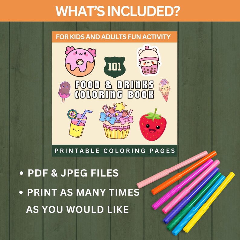 101 Cute Food and Drinks Printable Coloring Sheets for Kids and Adults ...