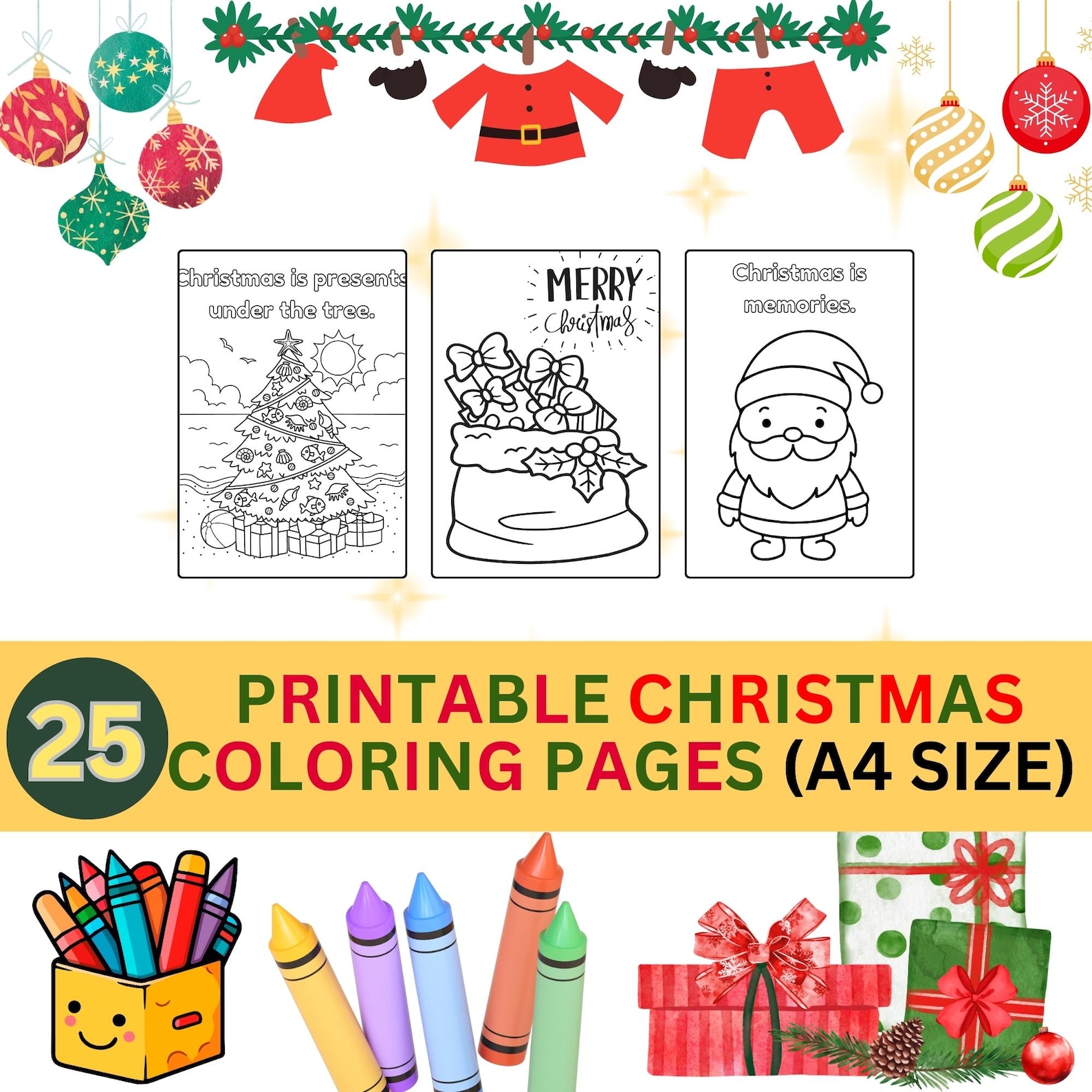25 Printable Christmas Coloring Pages for Kids, Christmas Fun Activity ...