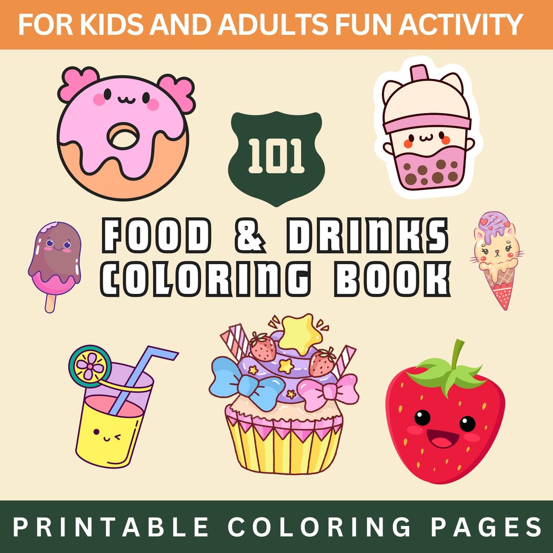 101 Cute Food and Drinks Printable Coloring Sheets for Kids and Adults ...
