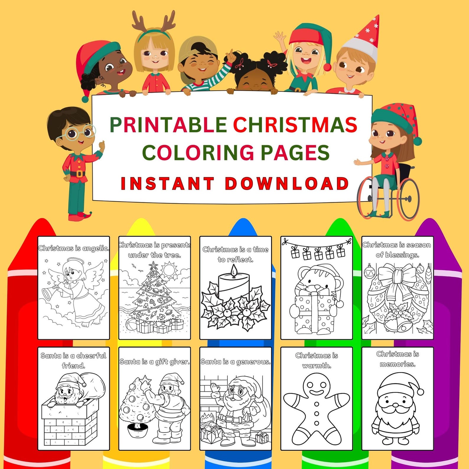 25 Printable Christmas Coloring Pages for Kids, Christmas Fun Activity ...