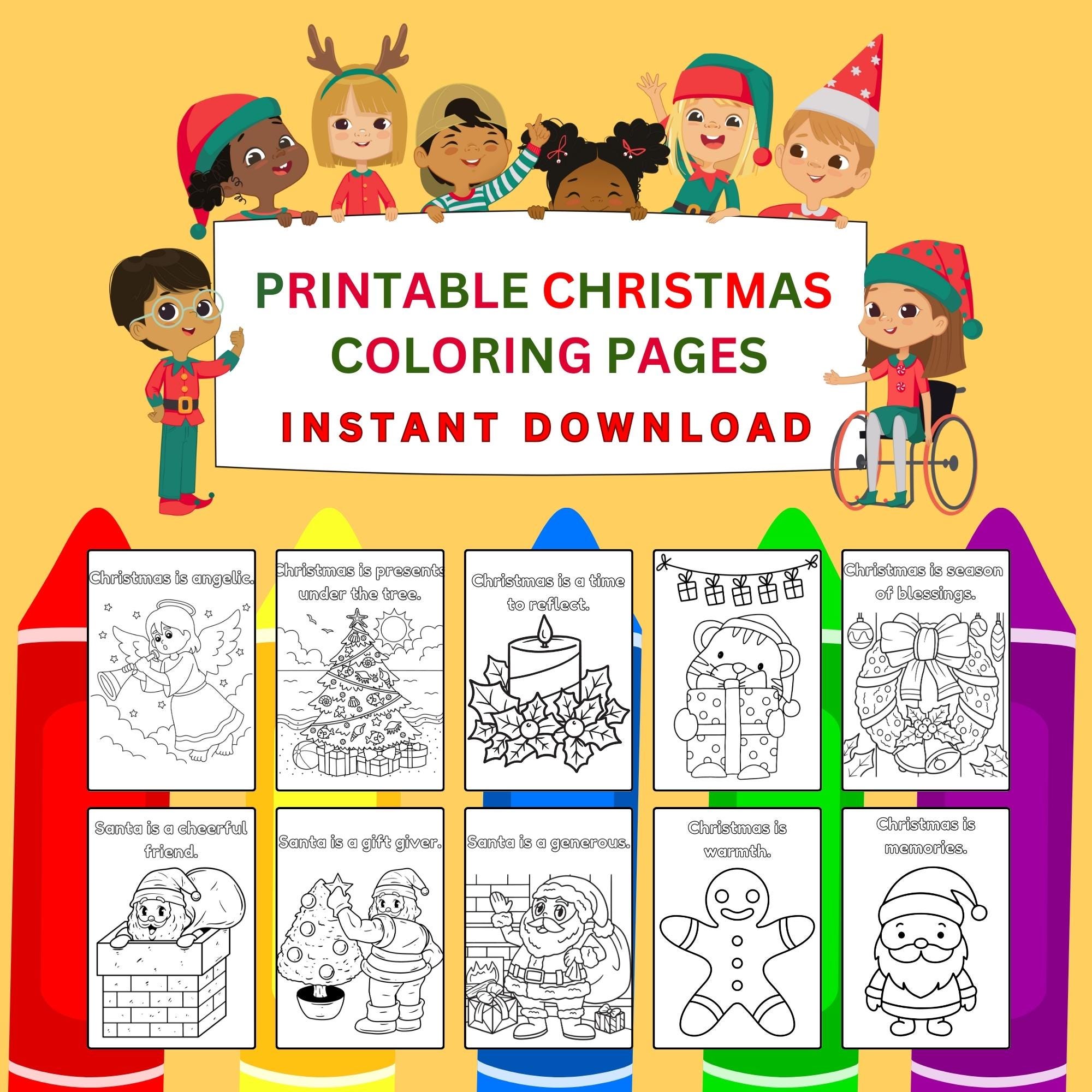 25 Printable Christmas Coloring Pages for Kids, Christmas Fun Activity ...