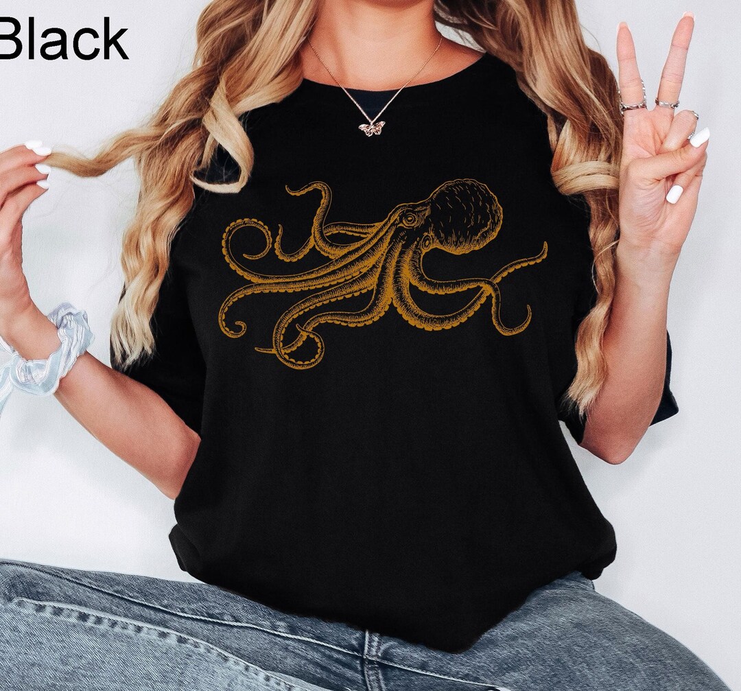 Octopus Japanese Calligraphy Shirt, Gyotaku Traditional Art Japan Anime ...