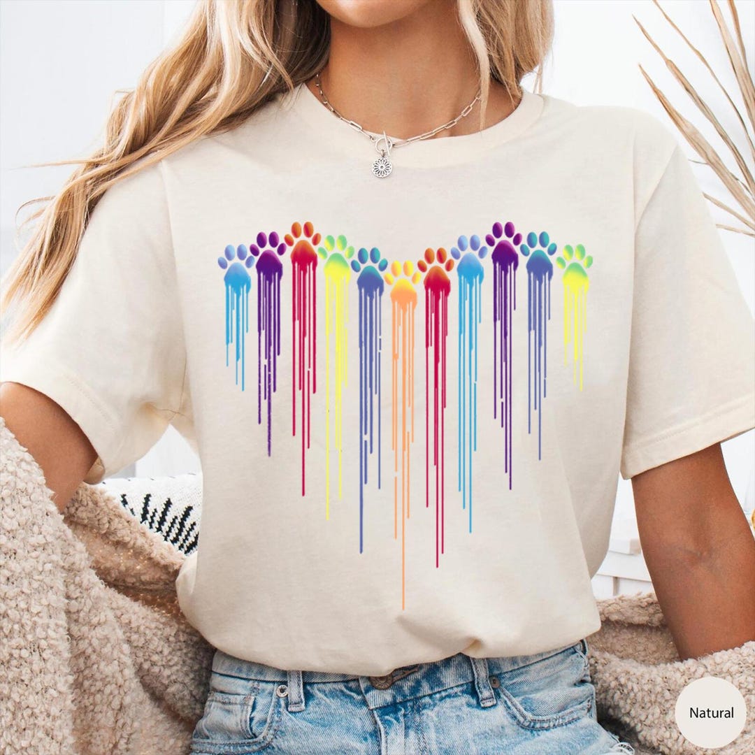 Colorful Dog Paw Heart Shirt, Dog Paw Shirt, Colorful Dog Heart Paw Tee ...