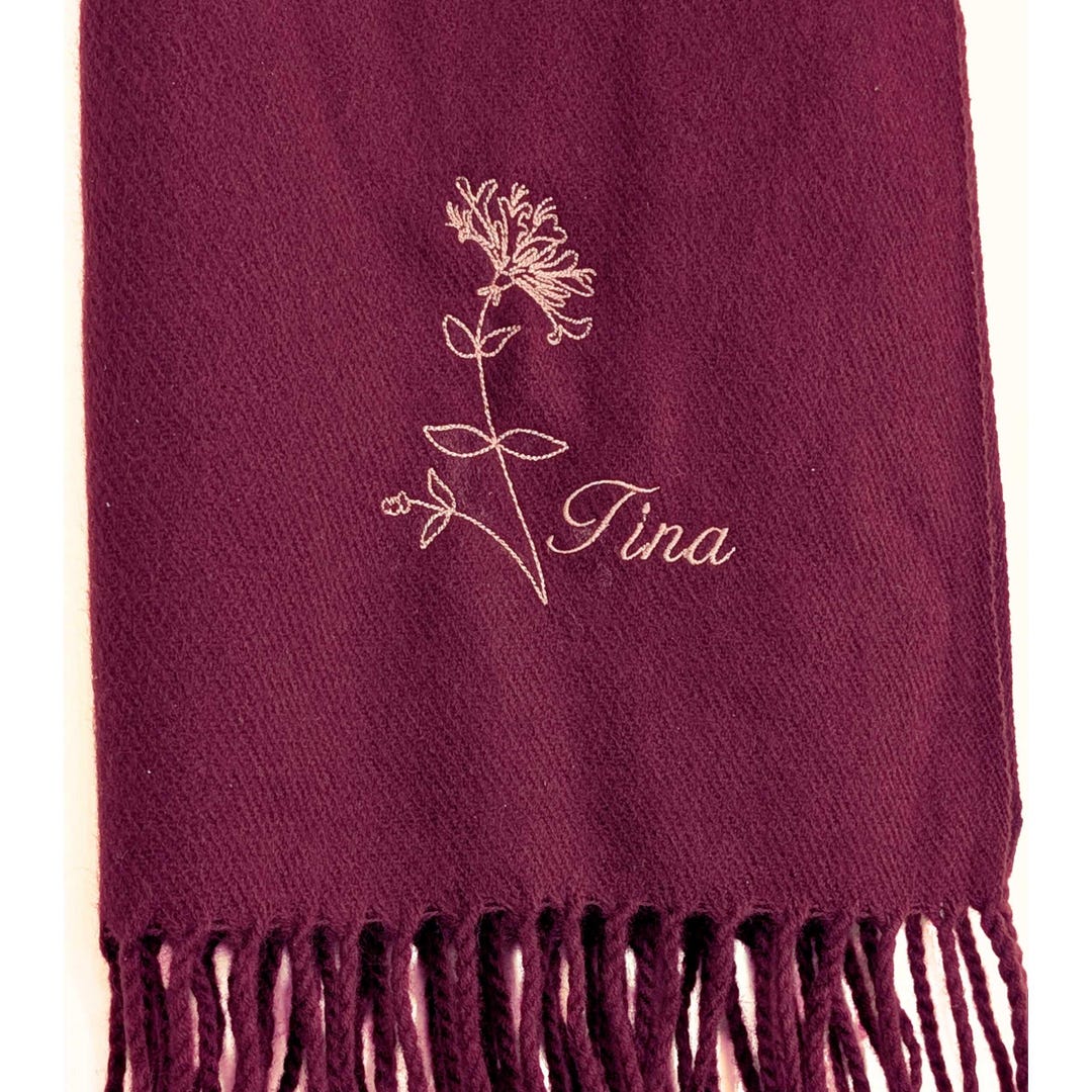 Birth Flower Embroidered Scarf, Mothers Day Gift, Scarf, Grandmas ...