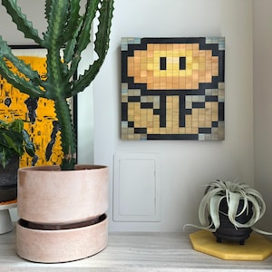 Handcrafted Wood and Epoxy 8-bit Pixel Art Fire Flower, Super Mario ...