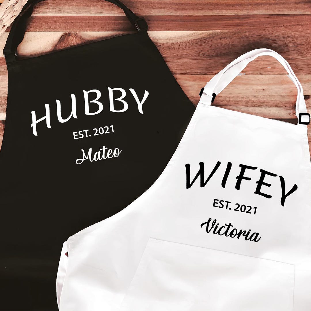 Hubby Wifey Apron, Matching Aprons for Couple, Custom Wedding Gifts ...