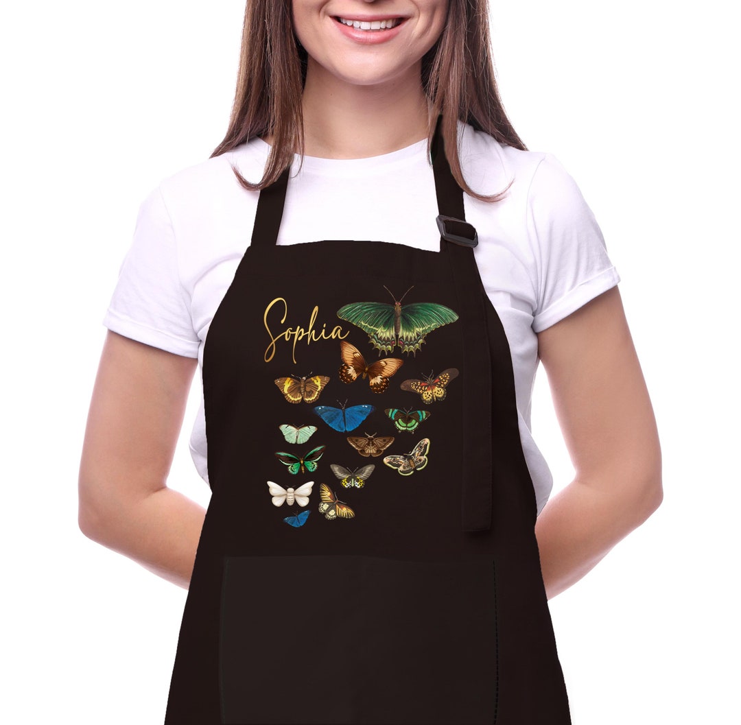 Custom Butterfly Printed Baking Apron, Personalized Kitchen Apron With ...
