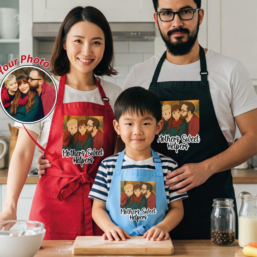 Customized Ghibli Animation Apron, Personalized Family Apron With Photo ...