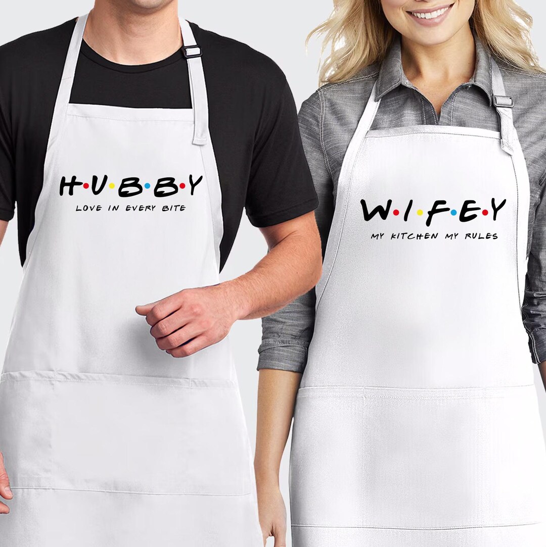 Hubby Wifey Matching Apron Set, Valentines Day Gift for Couples, Cute ...