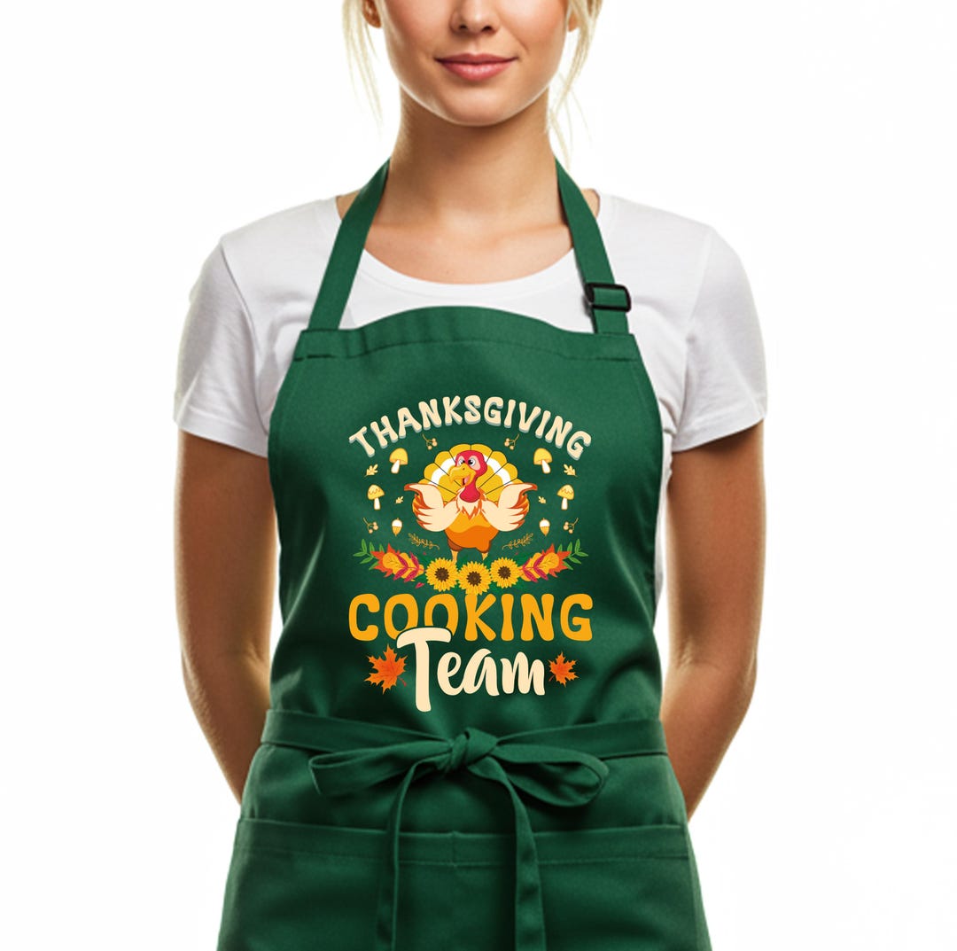 Floral Thanksgiving Cooking Team Apron, Cute Thanksgiving Apron, Turkey ...