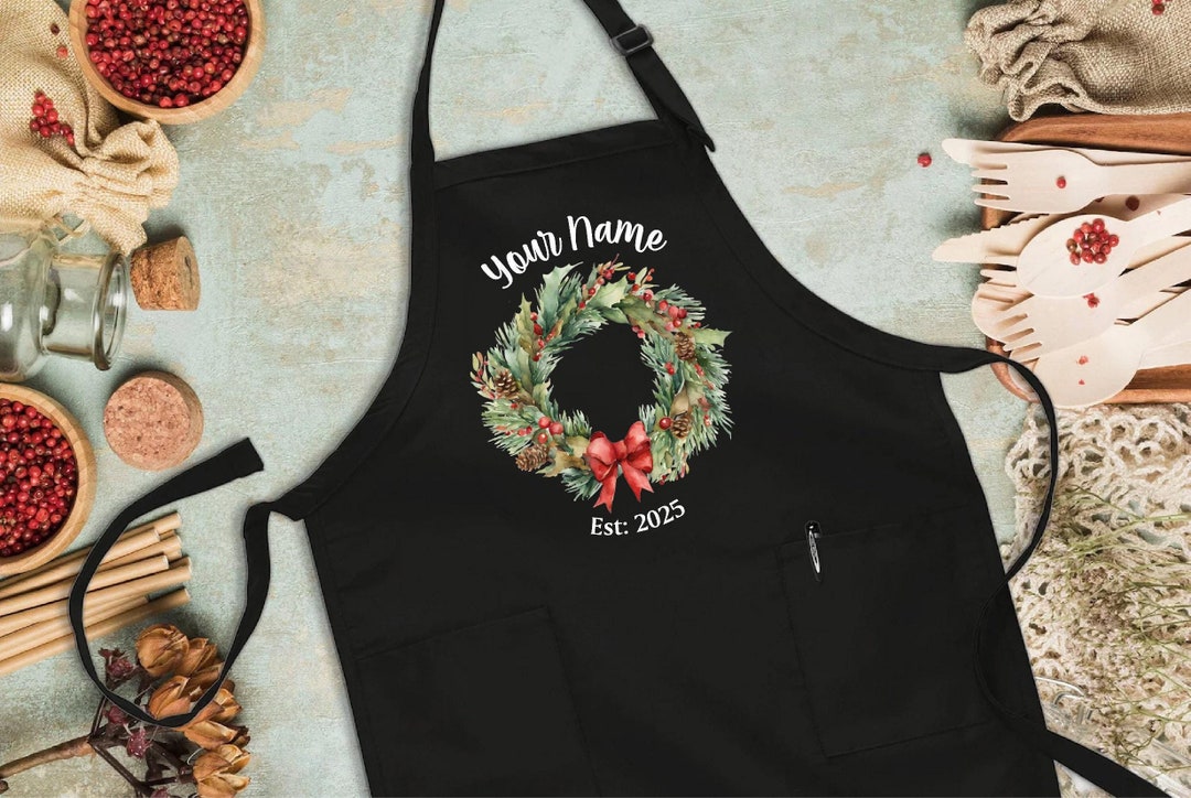 Custom Christmas Wreath Apron,customized Apron Gift, Personalized ...