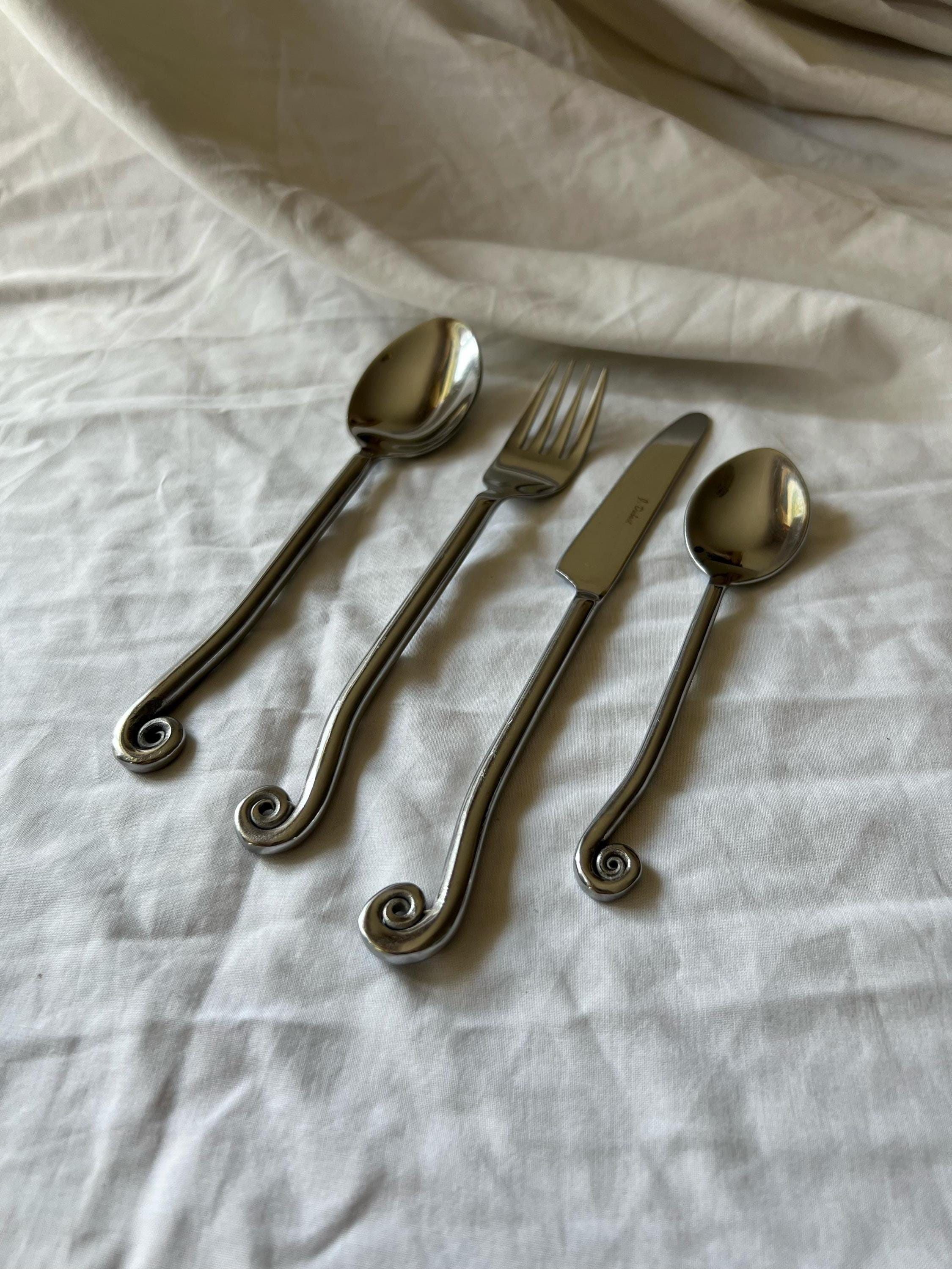 Vintage Cutlery Set With Spiral Handle | 4-piece Stainless Steel ...