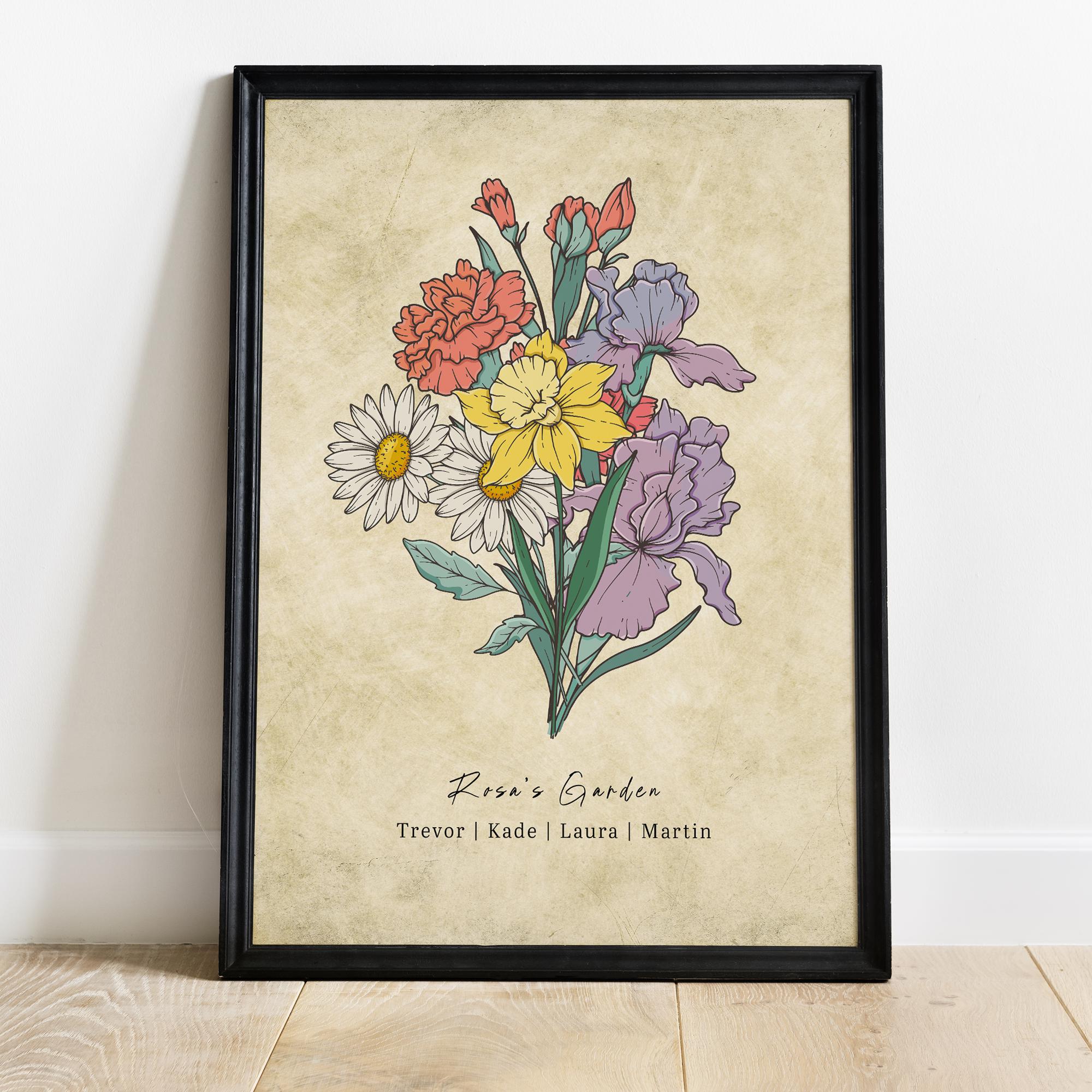 Custom Birth Flower Frame, Birth Flower, Custom Gift, Family Gift, Gift ...