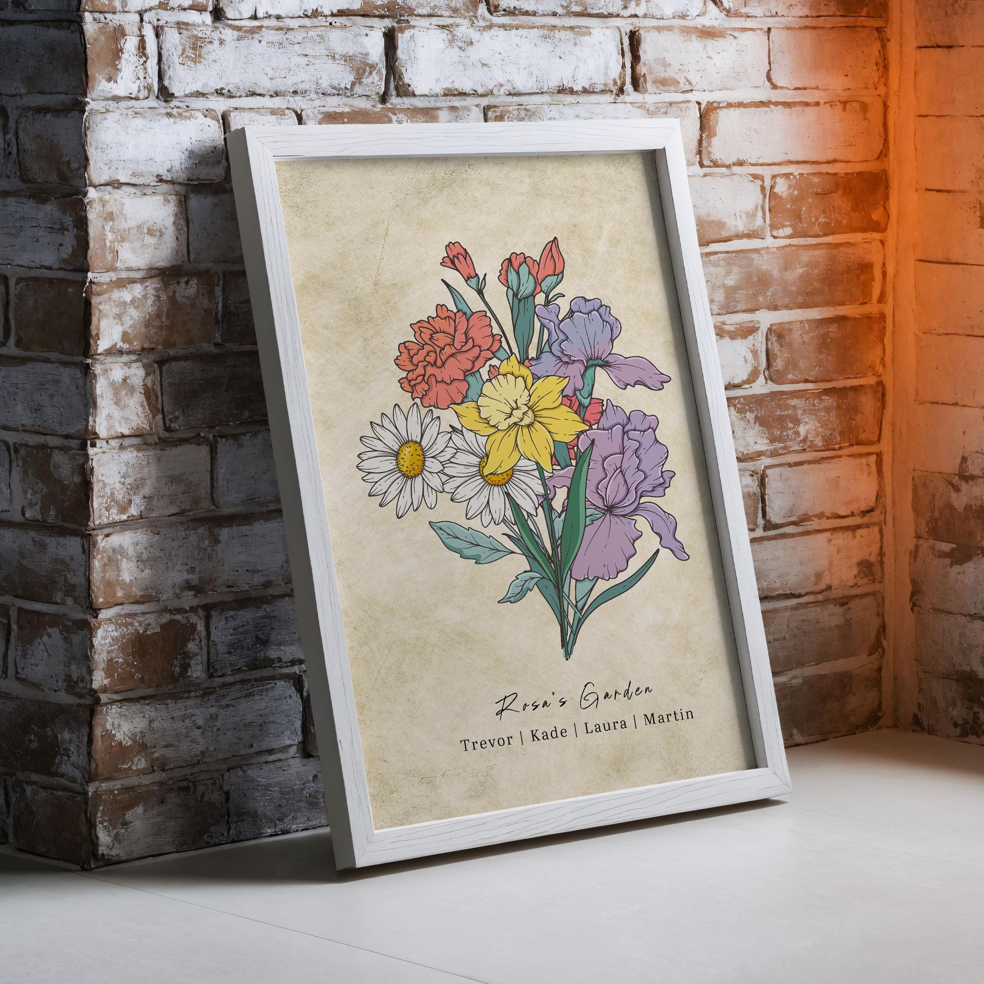 Custom Birth Flower Frame, Birth Flower, Custom Gift, Family Gift, Gift ...