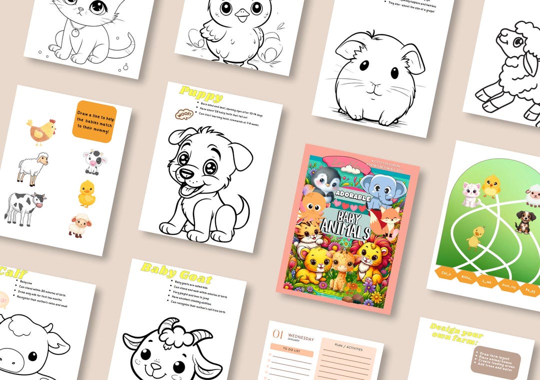 Adorable Baby Farm Animals: Coloring & Activity Fun Baby Animal Facts ...
