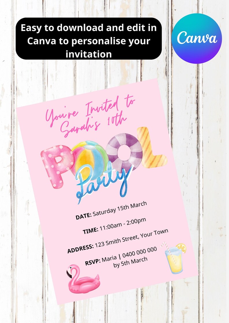 Pool Party Invitation Girl, Pool Party Birthday Invitation, Pool ...
